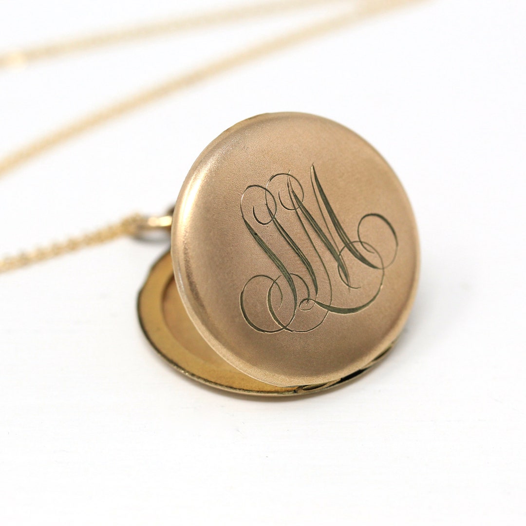 Monogrammed slm Locket Edwardian Gold Filled Round Engraved Photo ...