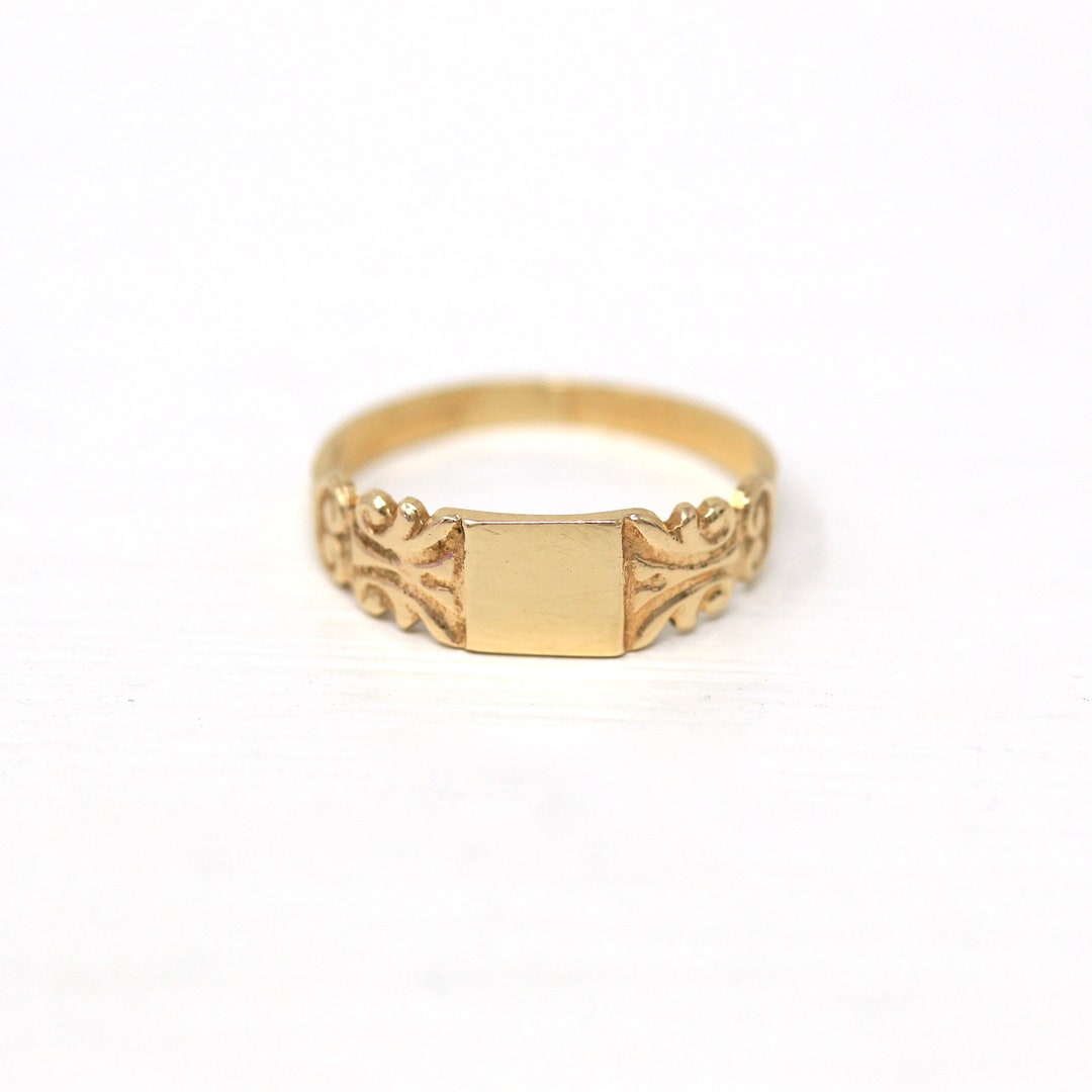 Blank Signet Ring - Vintage 14k Yellow Gold Scrolled Designs Band ...