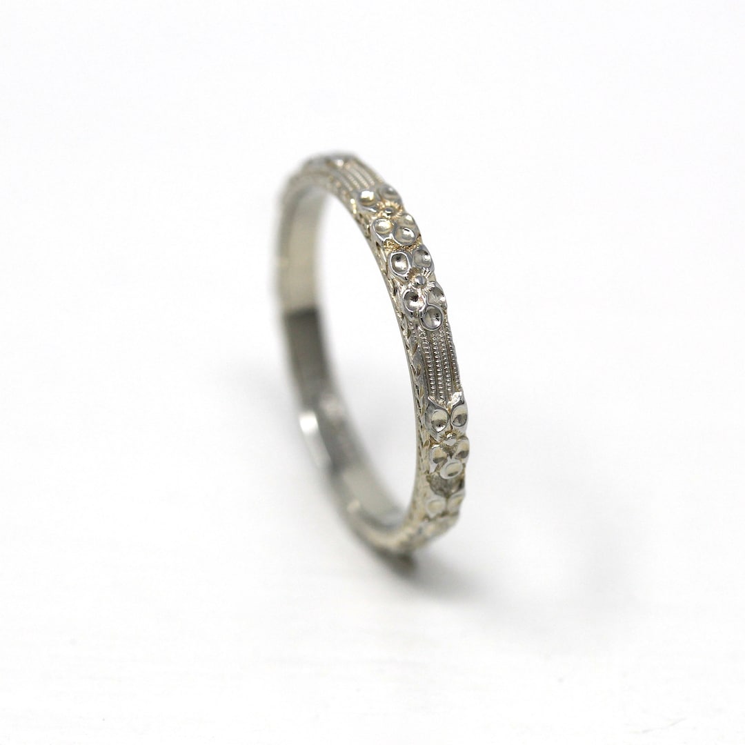 Belais Wedding Band Art Deco 18k White Gold Eternity Flower Ring ...