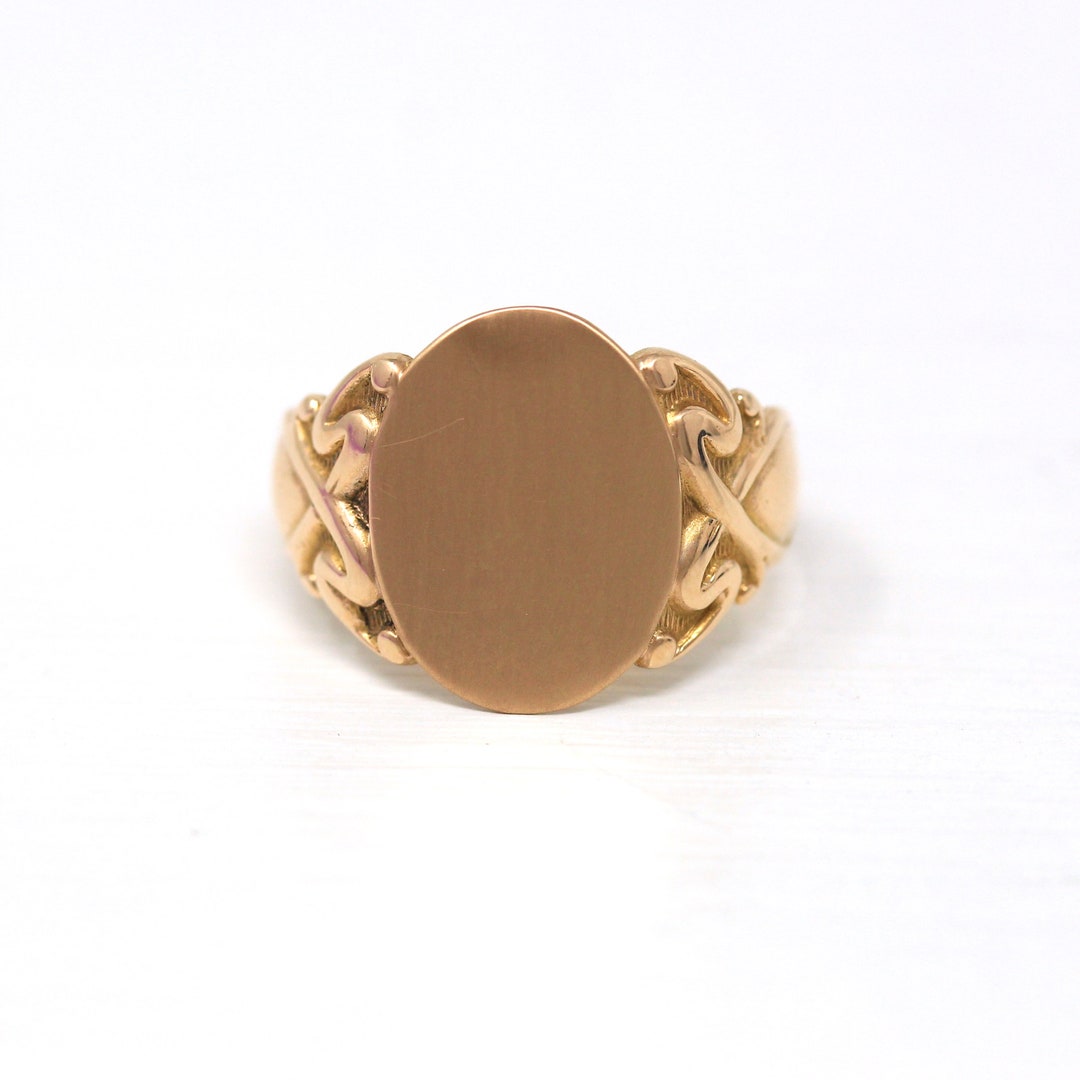 Blank Signet Ring Art Nouveau 10k Yellow Gold Engrave Letters Initial ...