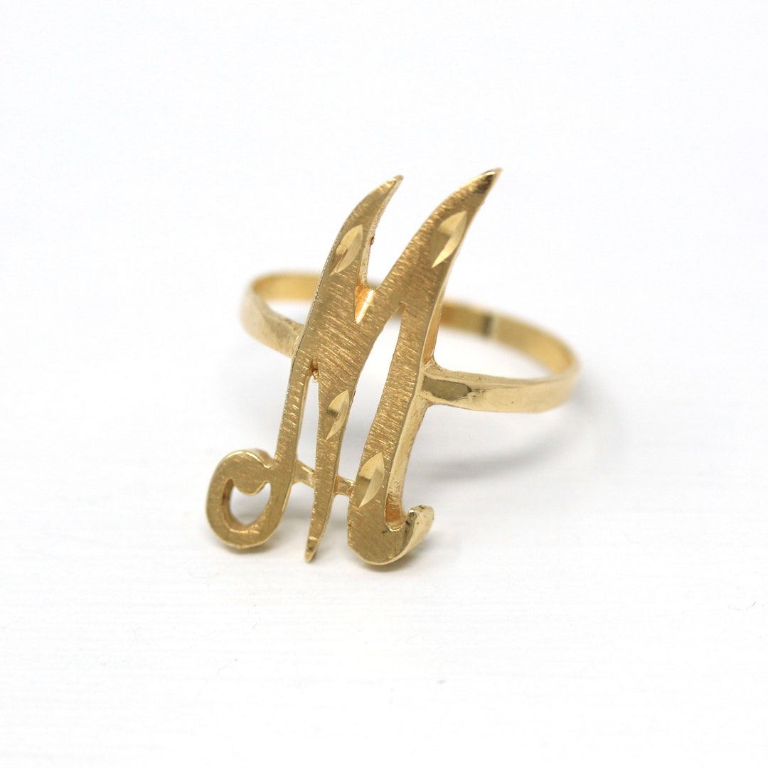 Sale Letter m Ring Estate 14k Yellow Gold Initial Monogram Diamond Cut ...