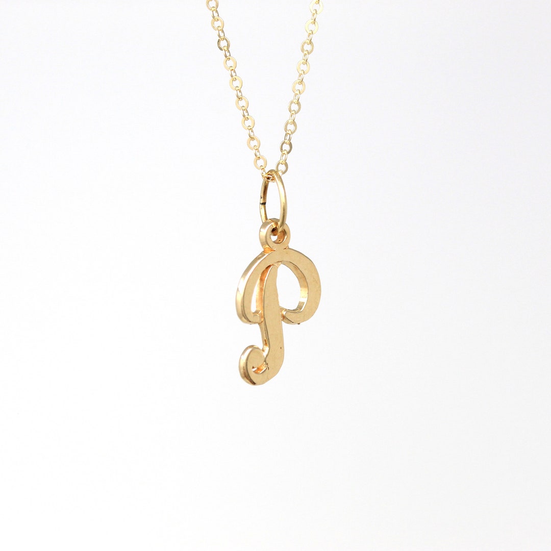 Letter p Charm Estate 14k Yellow Gold Single Cursive Initial Necklace ...