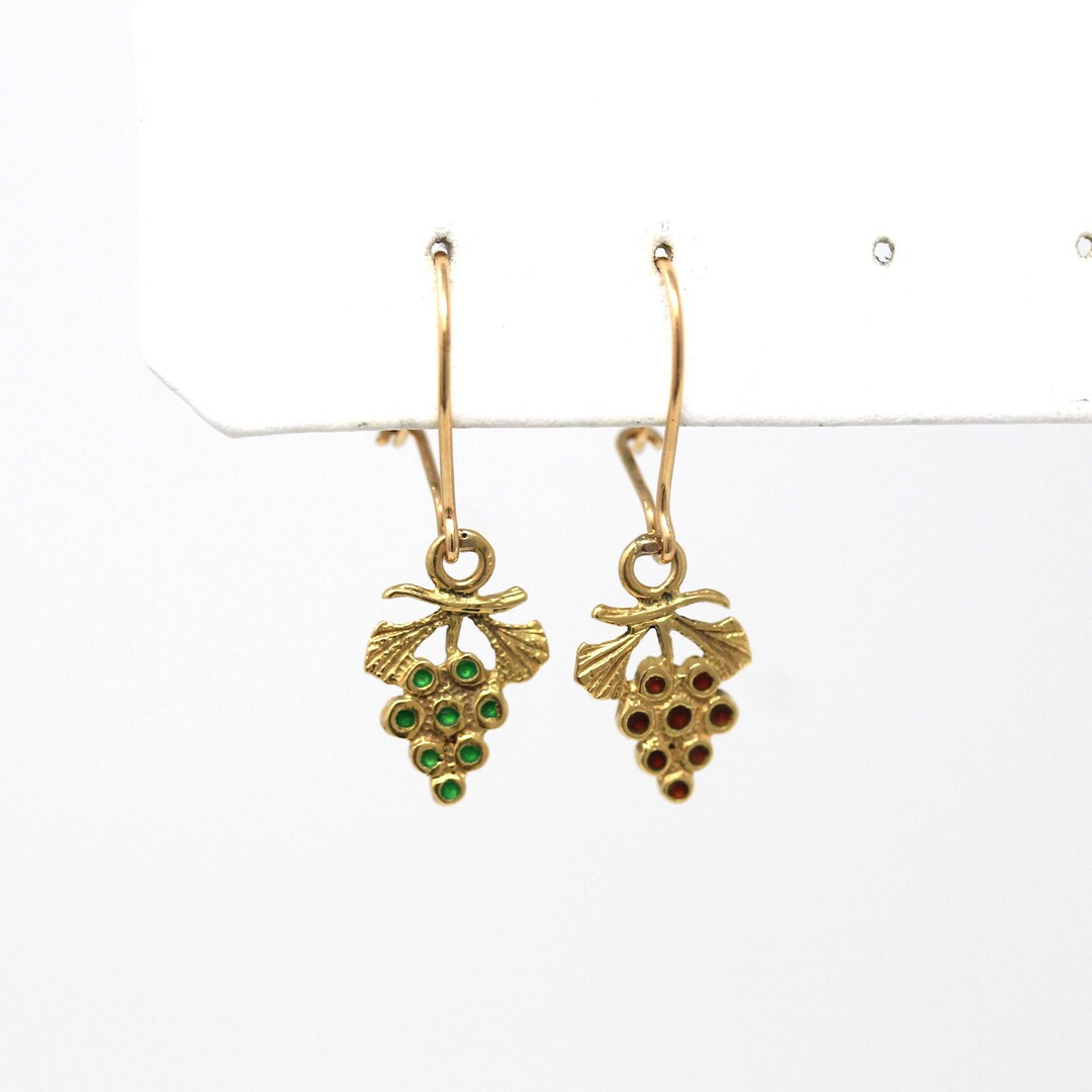 Sale Grape Cluster Earrings Modern 18k Yellow Gold Green Red Enamel ...