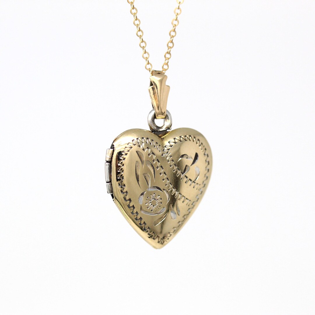Vintage Heart Locket Retro 10k Gold Filled Floral Design Flowers ...