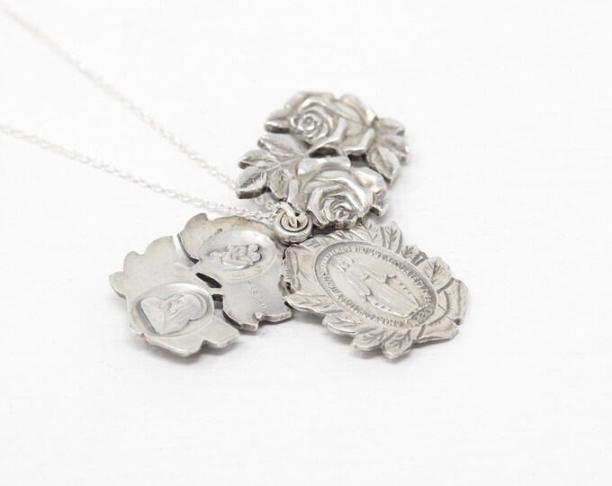 Miraculous Medal Slide - Vintage Sterling Silver Three Way Slide Rose ...