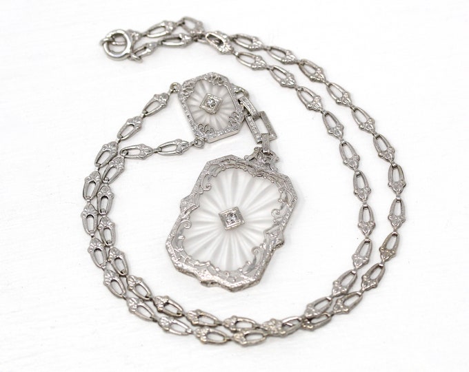 Antique Flapper Necklace - Art Deco Era 14k White Gold Genuine Rock ...