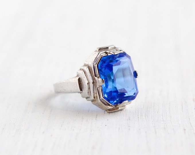 Antique Sterling Silver Blue Stone Ring - Vintage 1930s Art Deco Size 4 ...
