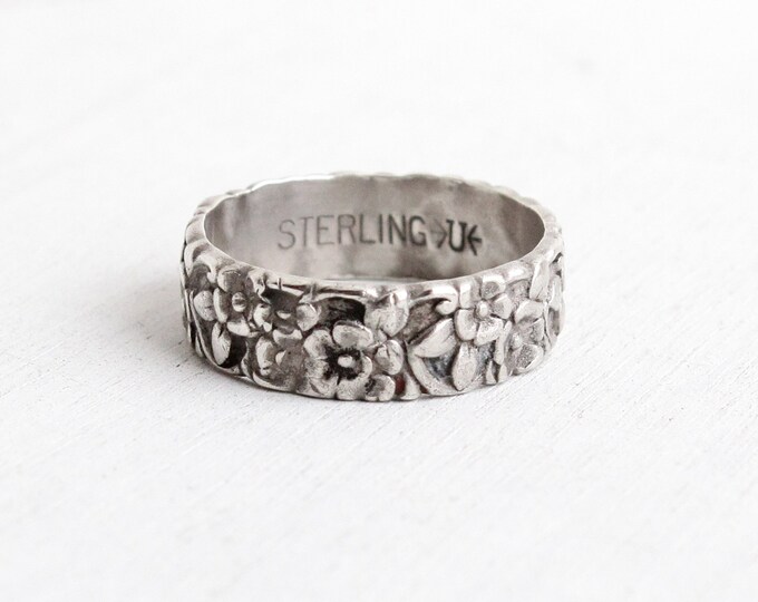 Vintage Sterling Silver Repousse Flower Ring - Size 5 Floral Eternity ...
