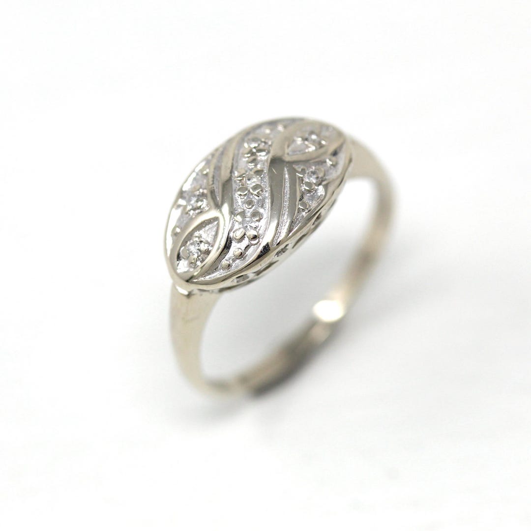 Vintage Princess Ring Mid Century 14k White Gold Genuine .025 CTW ...