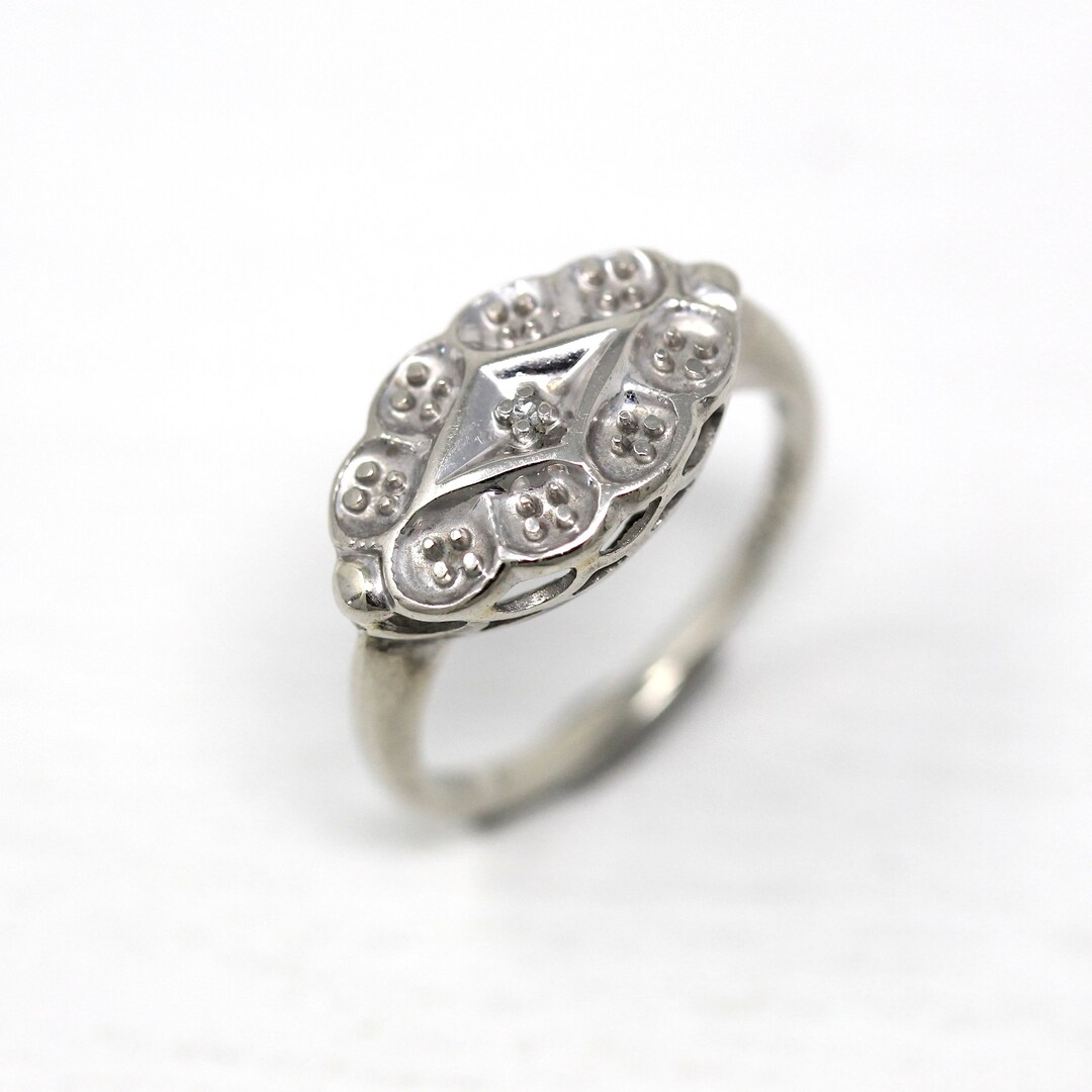 Vintage Princess Ring Mid Century 14k White Gold Genuine - Etsy