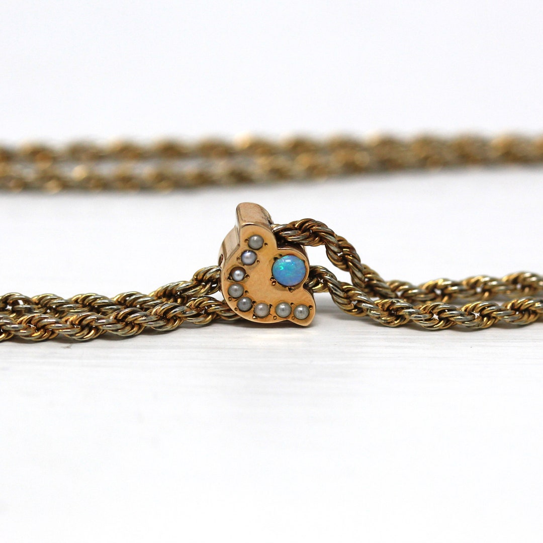 Sale Antique Lorgnette Chain Edwardian Gold Filled Genuine Opal Gem ...
