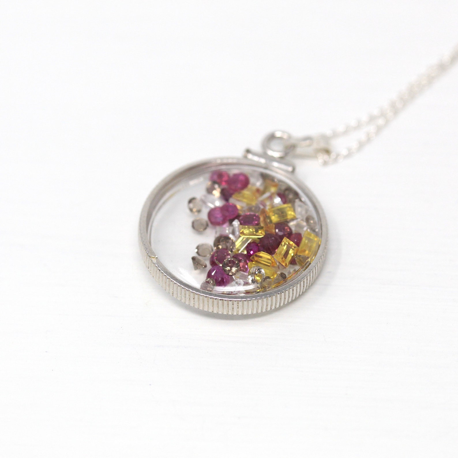 Gemstone Shaker Locket Handcrafted Sterling Silver Lucite Pendant ...