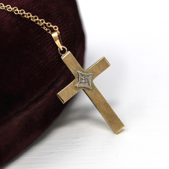 Sale Vintage Cross Necklace Retro 14k Yellow Gold Genuine Diamond Pendant Circa 1970s Era Religious Faith Fine Catholic 70s Jewelry Etsy