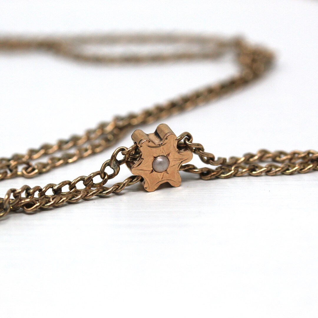 Sale Antique Lorgnette Chain Edwardian Gold Filled Curb Links Charm ...