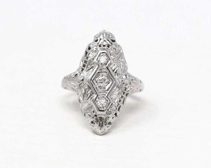 Vintage Shield Ring - Art Deco 18k White Gold Genuine .06 CTW Single ...