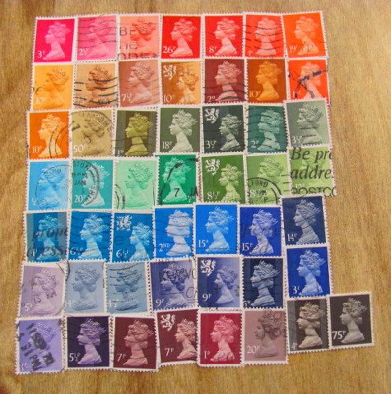 Royal Rainbow 50 Vintage Great Britain Postage Stamps Machin | Etsy