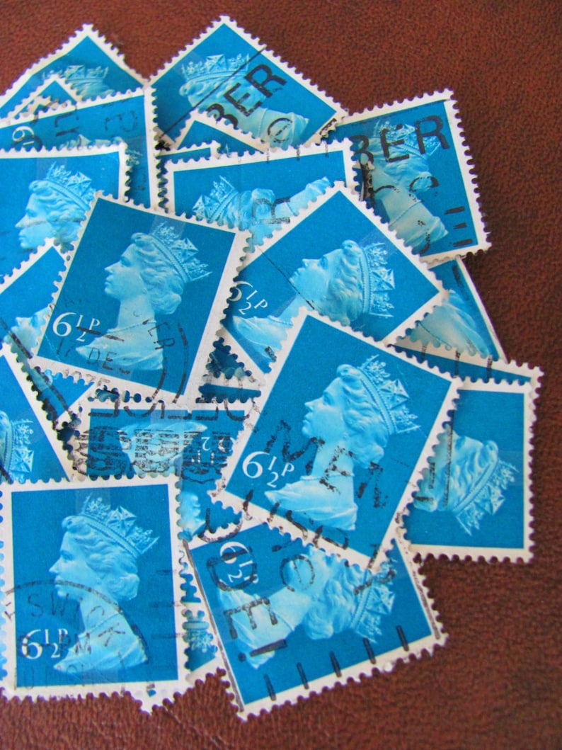 Prussian Blues 50 Vintage Great Britain Postage Stamps Queen Elizabeth ...