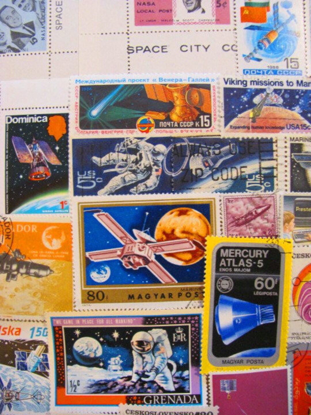 Final Frontier 50 Vintage Postage Stamps Space is the Place Moon ...