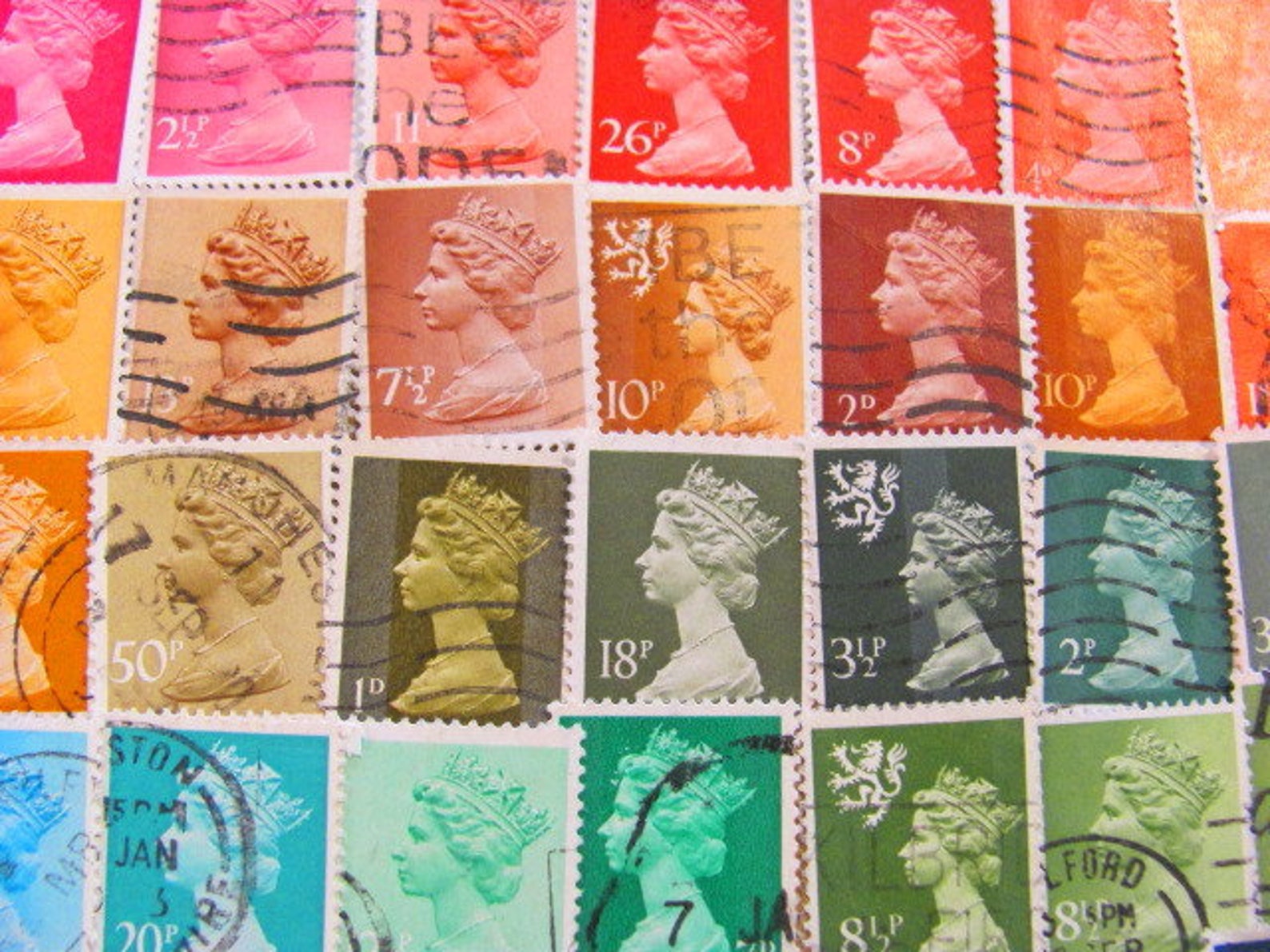 Royal Rainbow 50 Vintage Great Britain Postage Stamps Machin | Etsy