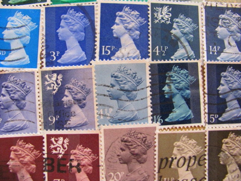 Royal Rainbow 50 Vintage Great Britain Postage Stamps Machin | Etsy