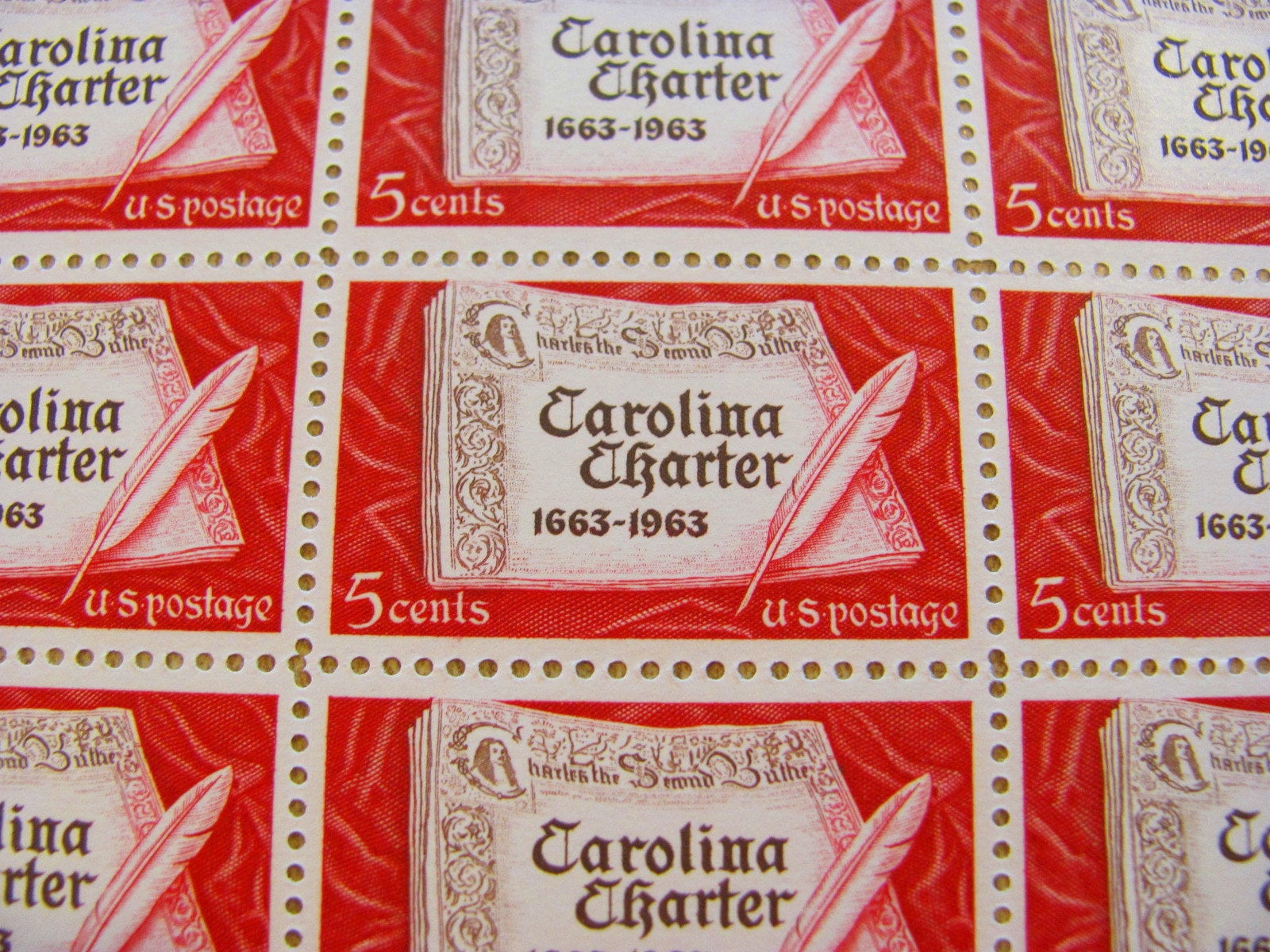 Carolina Charter Full Sheet of 50 Vintage US Postage Stamps 5c - Etsy
