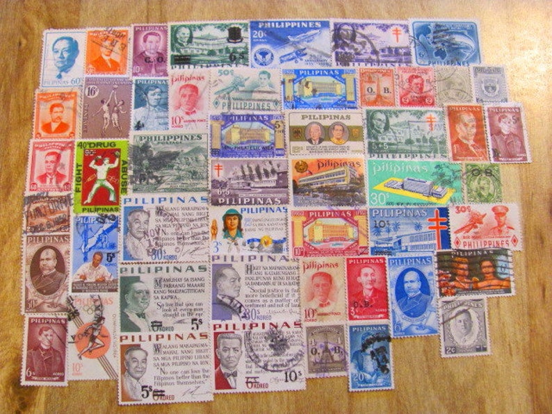 Pinoy Pinay 50 Vintage Filipino Postage Stamps Repúblika Ng - Etsy