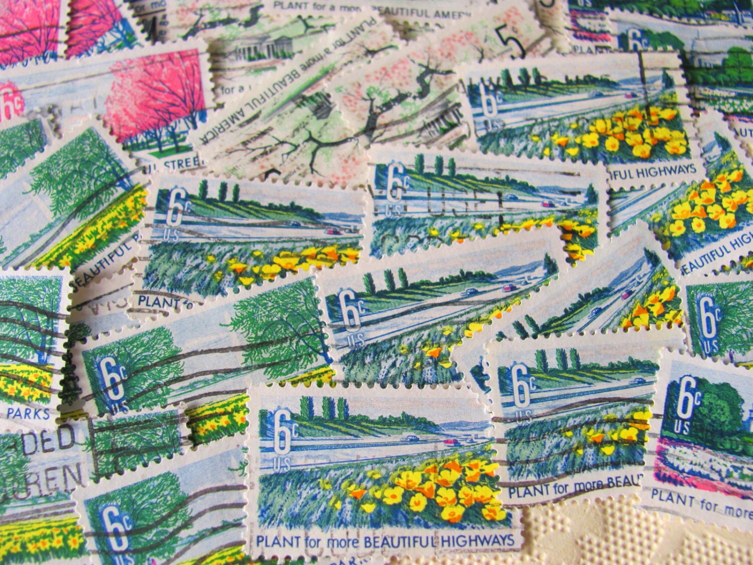 Plant for More 50 Vintage Flowers US Postage Stamps Cherry - Etsy