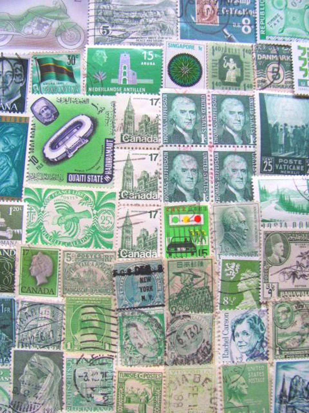 Shades of Green 100 Vintage Postage Stamps March Madness Lime Emerald ...