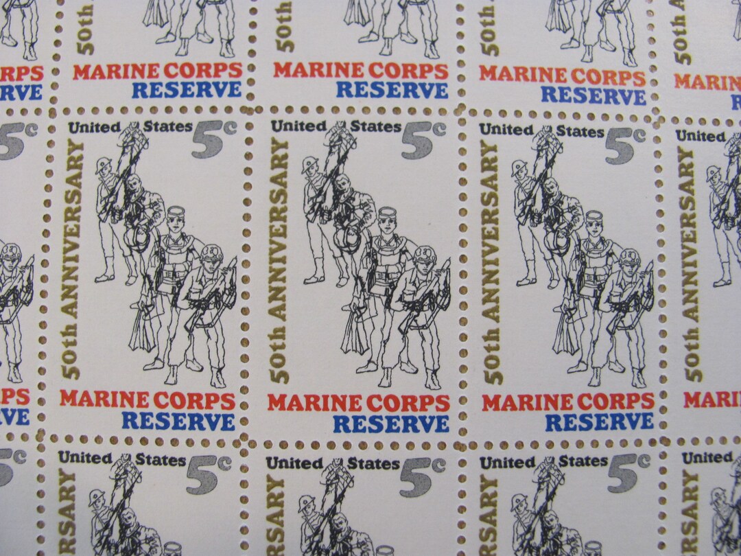 Marine Corps Reserve Full Sheet of 50 Vintage Unused US Postage Stamps ...