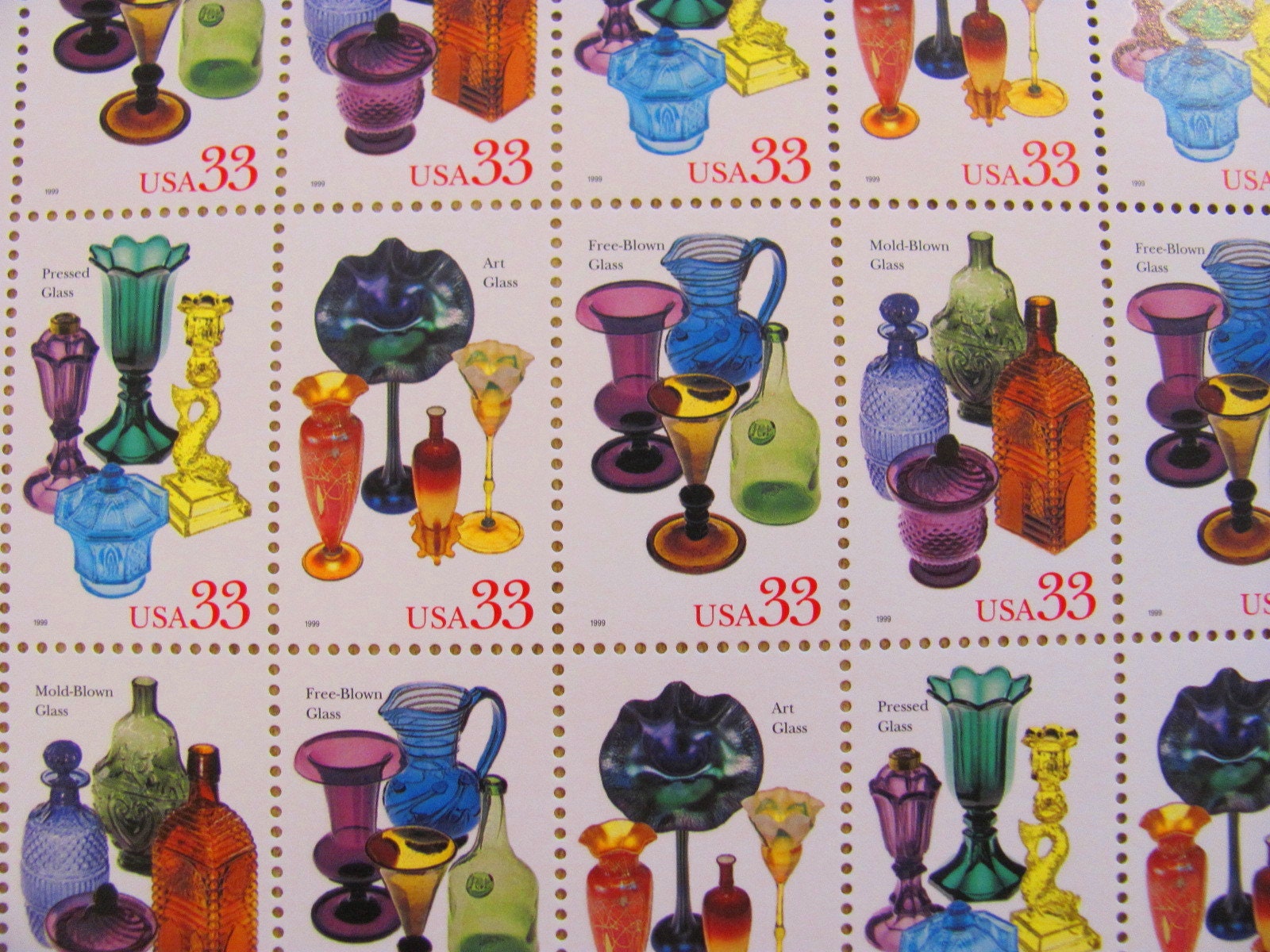 American Glass Full Sheet of 15 Unused US Postage Stamps 33c | Etsy