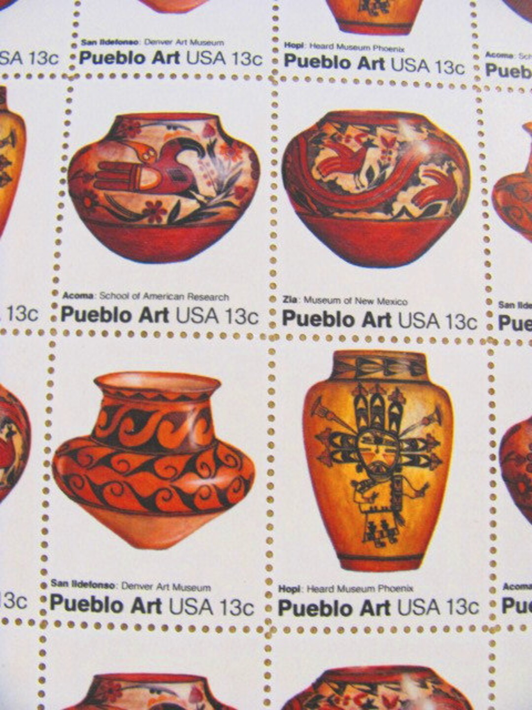 Native Americans Full Sheet of 40 Unused Vintage Pueblo Art Postage ...