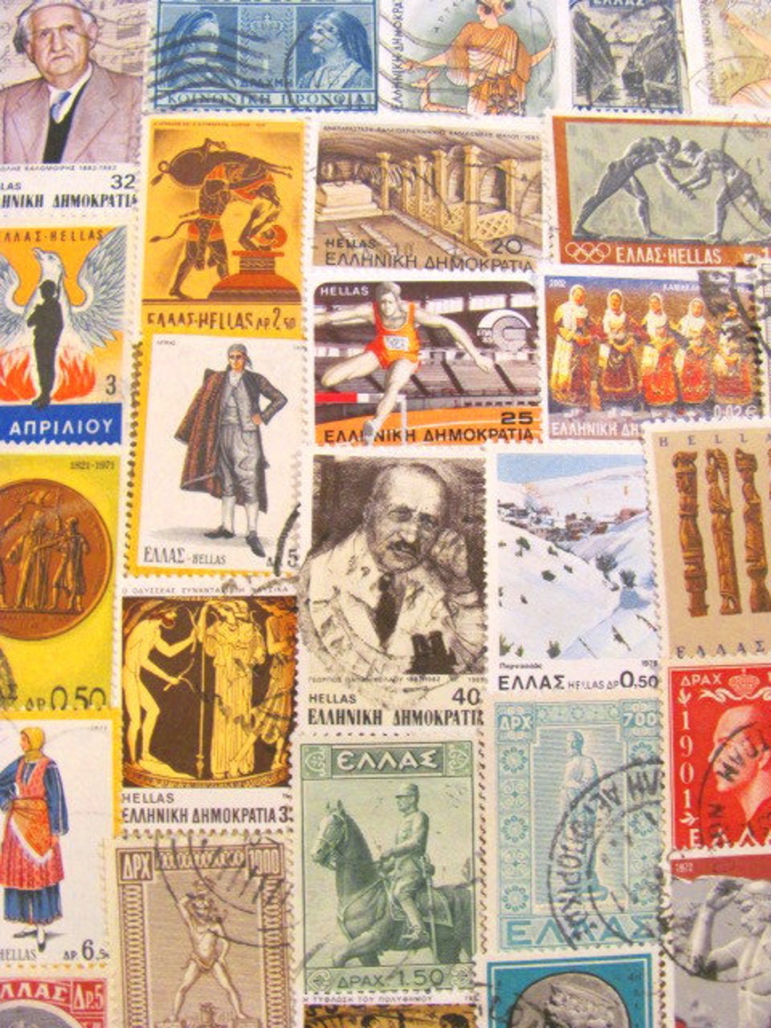 Grecian Love 50 Vintage Postage Stamps Greece Athens Lesbos Ancient ...