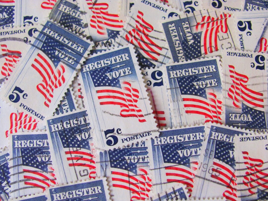 Register and Vote 30 Vintage Election US Postage Stamps Red White Blue ...