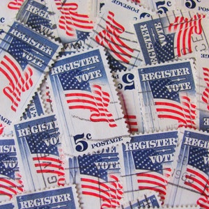 Register and Vote 30 Vintage Election US Postage Stamps Red White Blue ...