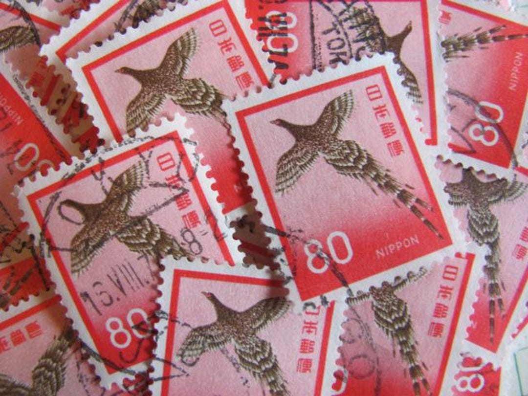 Yamadori 50 Vintage Japanese Postage Stamps 80 Yen Nippon 1962 Copper ...
