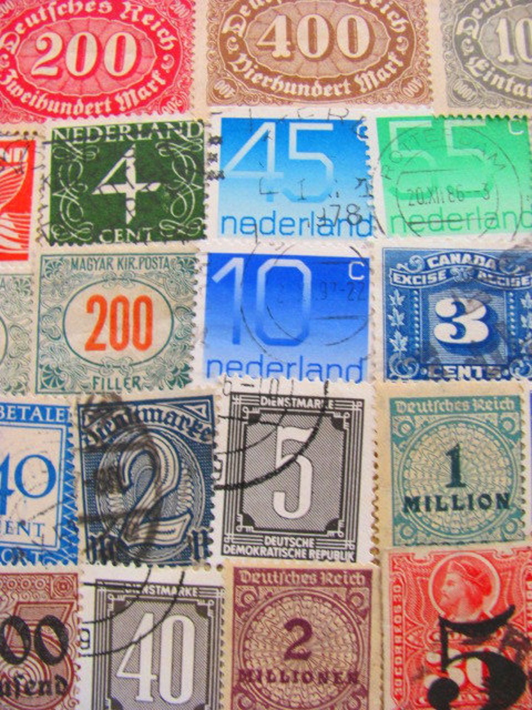 Numbers 50 Vintage Postage Stamps Numerical Antique Countdown Math ...