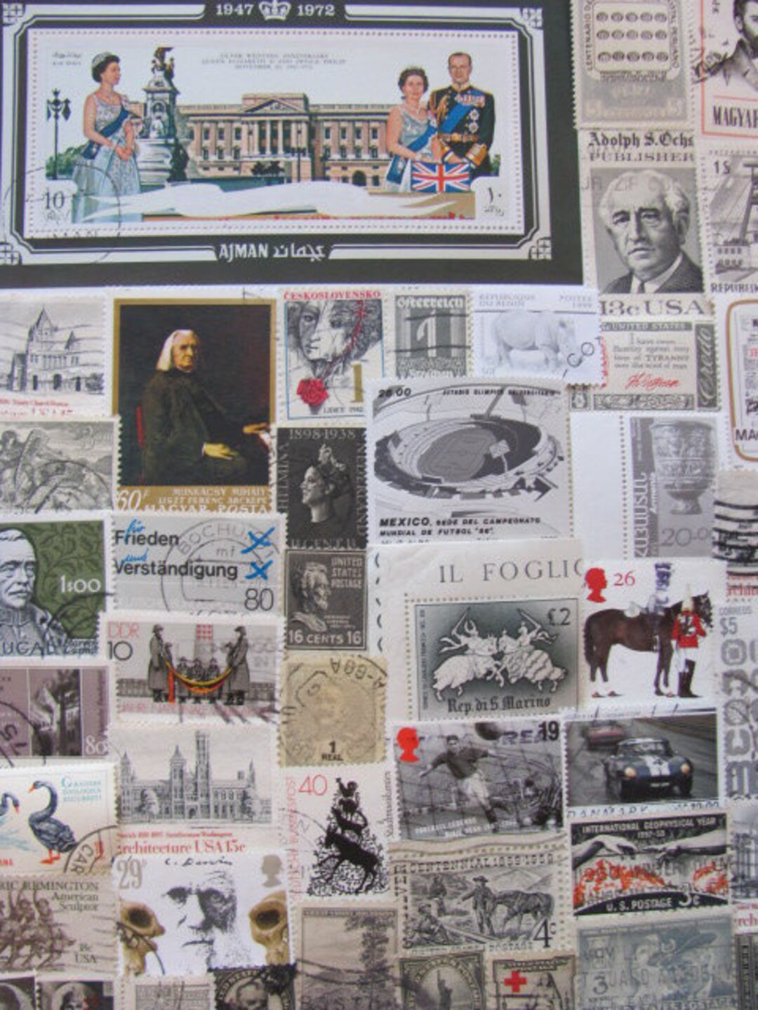 Shades of Grey 100 Vintage Black and White US Worldwide Postage Stamps ...