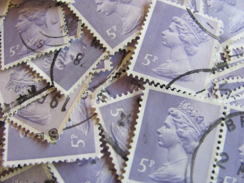 Lilac Ladies 50 Vintage Great Britain Postage Stamps Queen Elizabeth UK ...