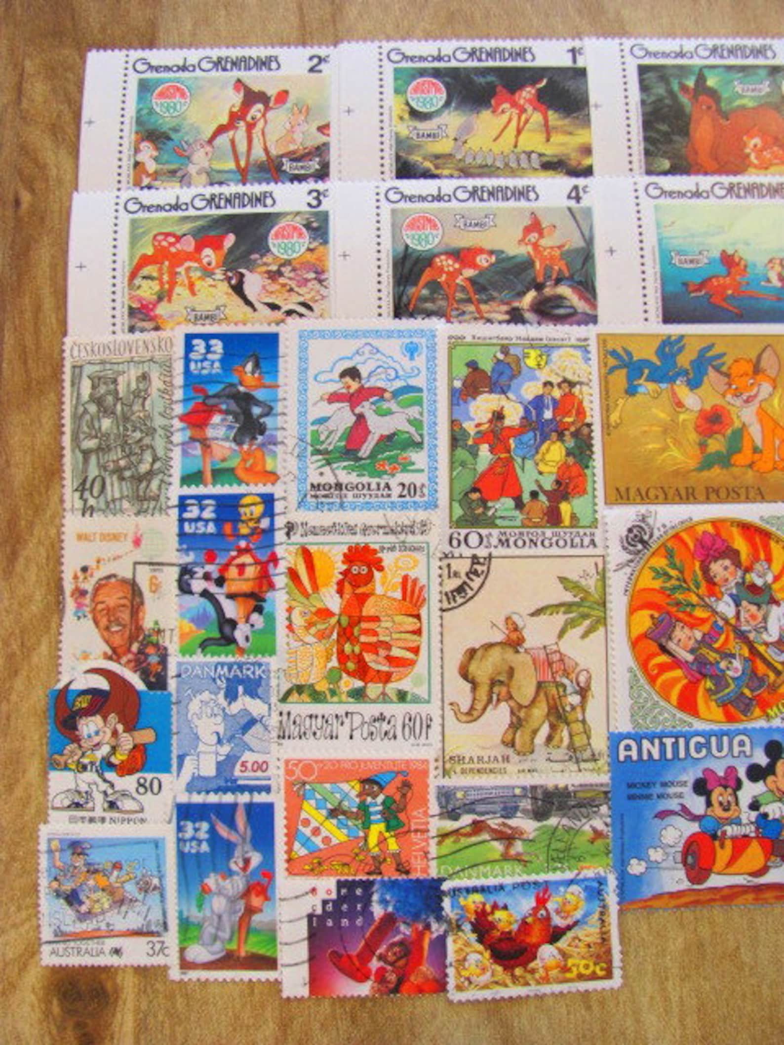 Classic Cartoons 50 Premium Vintage Illustrated Postage Stamps - Etsy 日本