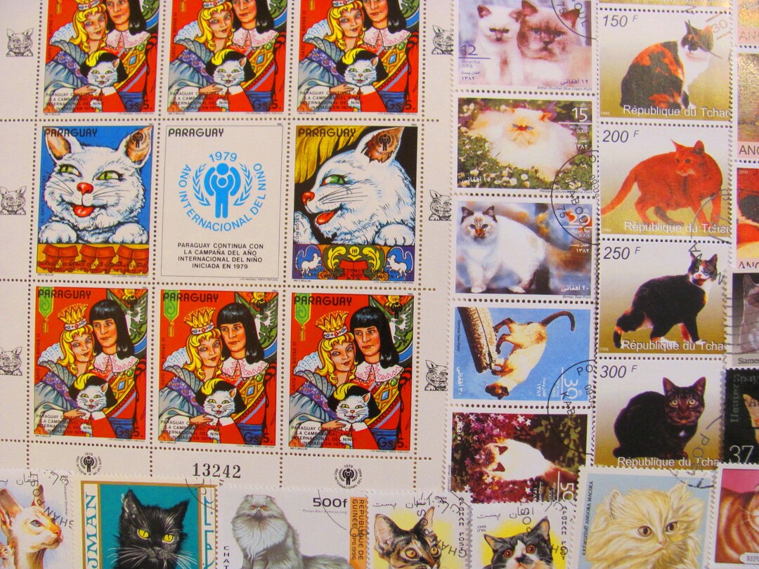 Meow Mix 50 Premium Vintage Modern Cats Postage Stamps Cat Lady Kitty ...