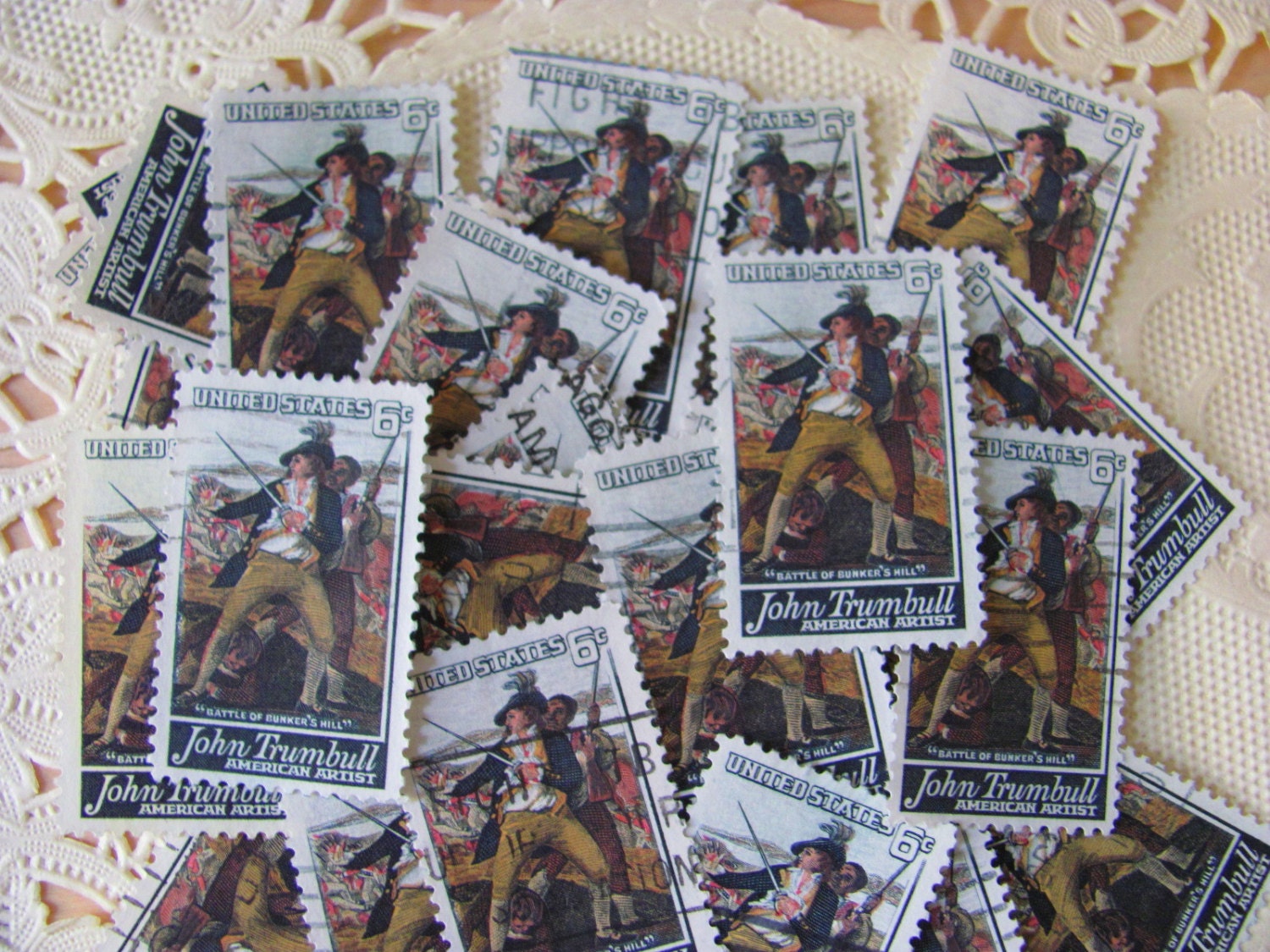 The Battle at Bunker Hill 30 Vintage US Postage Stamps John Trumbull ...