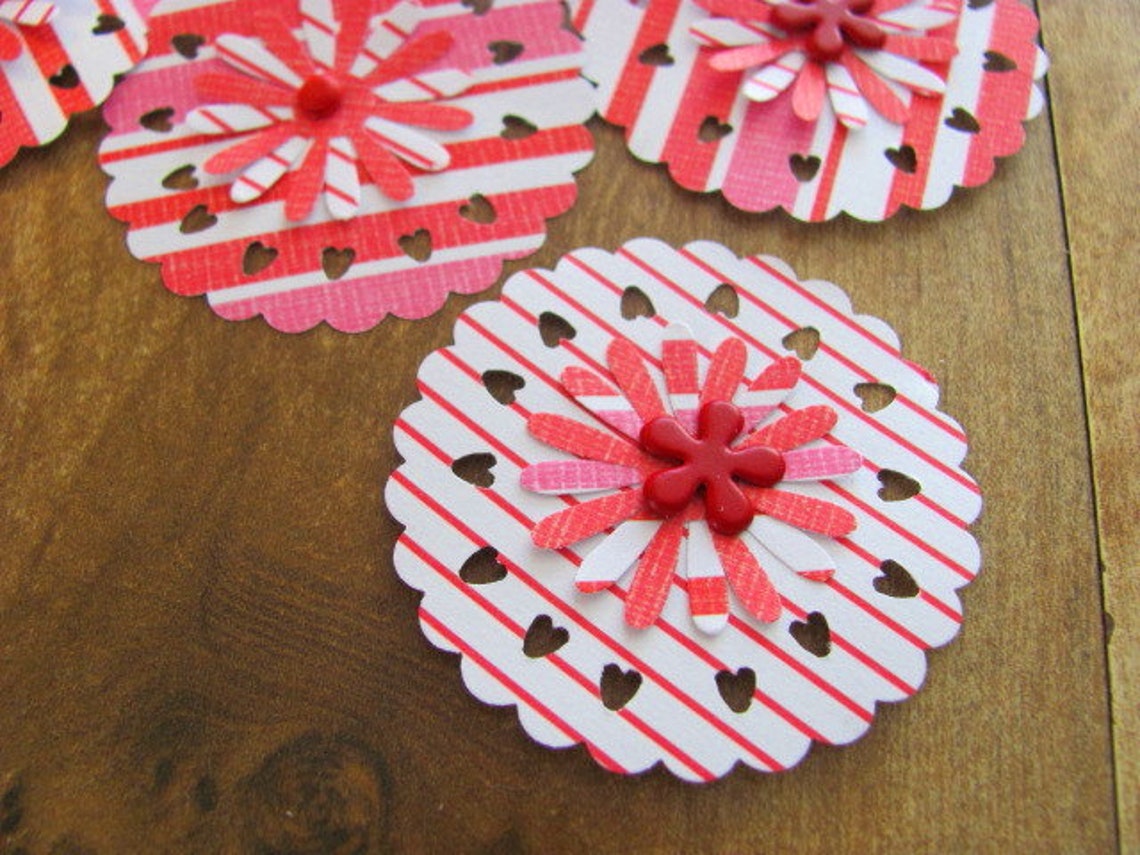 15 Peppermint Twist Paper Posies Handmade Embellishments - Etsy