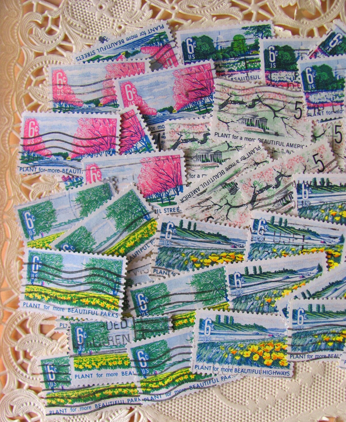 Plant for More 50 Vintage Flowers US Postage Stamps Cherry - Etsy