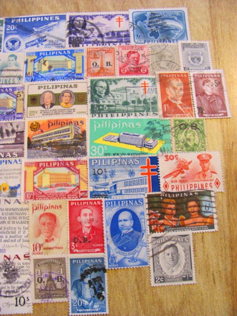 Pinoy Pinay 50 Vintage Filipino Postage Stamps Repúblika Ng - Etsy