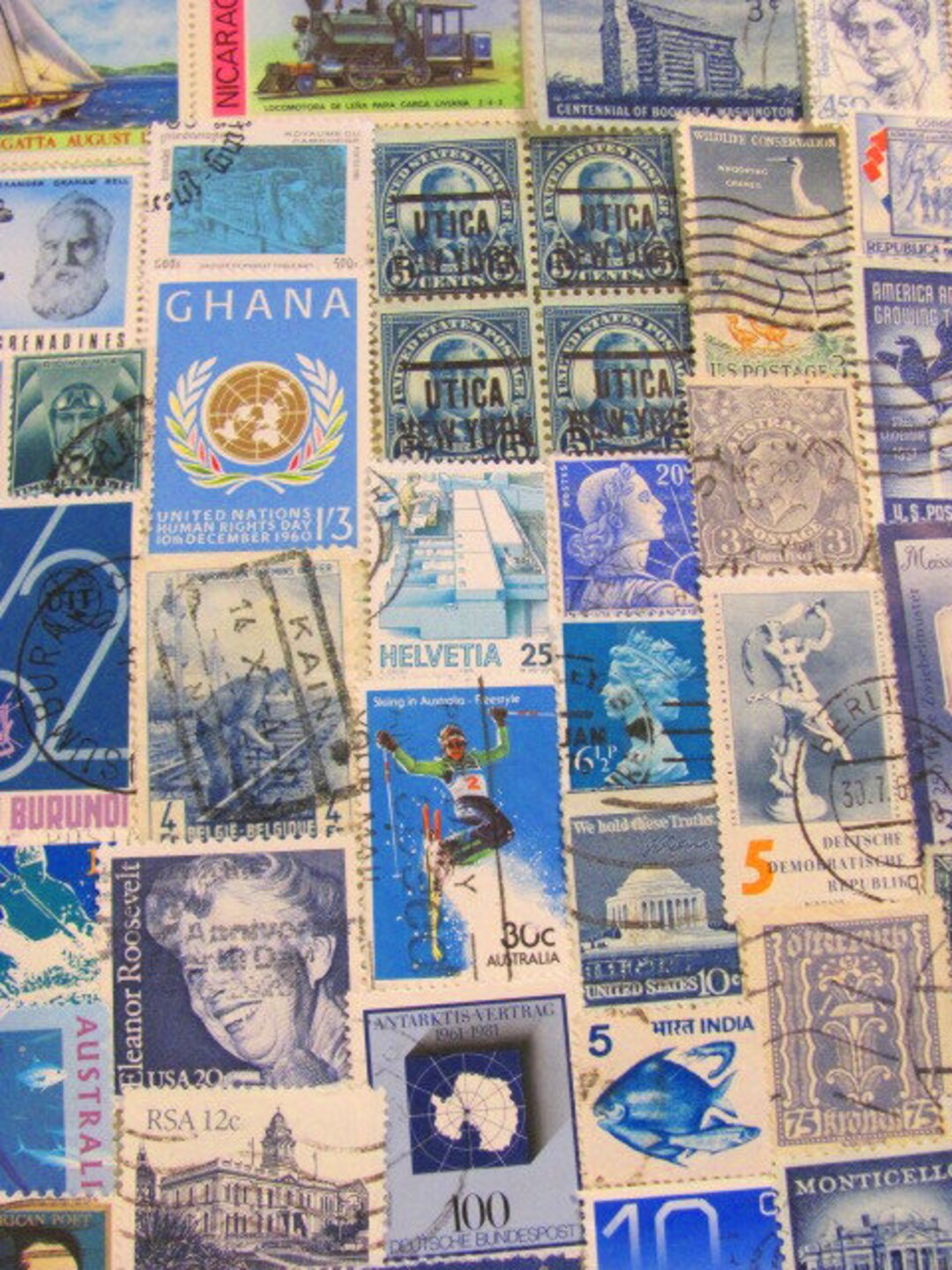 Shades of Blue 100 Vintage Blues Postage Stamps Turquoise - Etsy