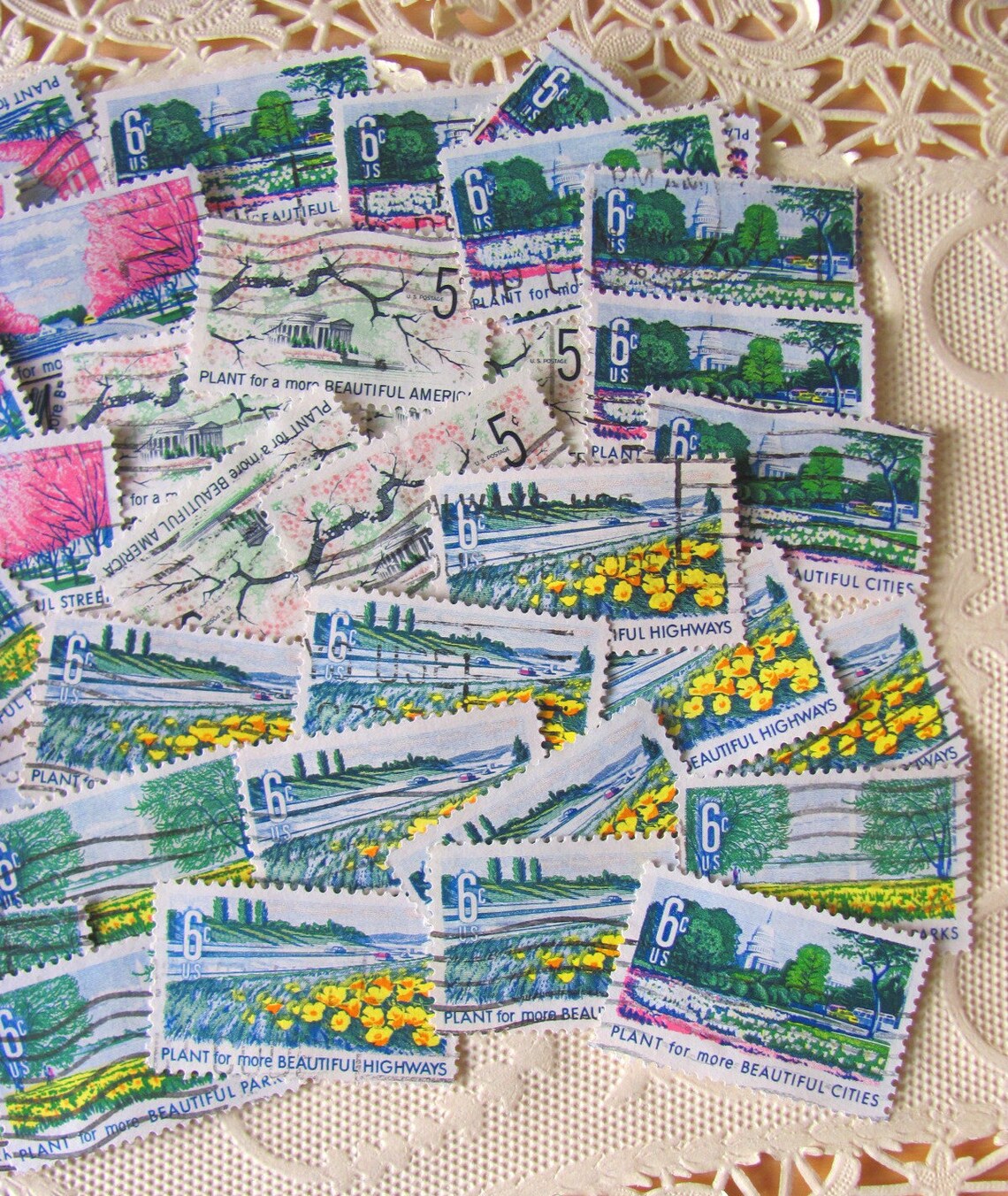 Plant for More 50 Vintage Flowers US Postage Stamps Cherry - Etsy