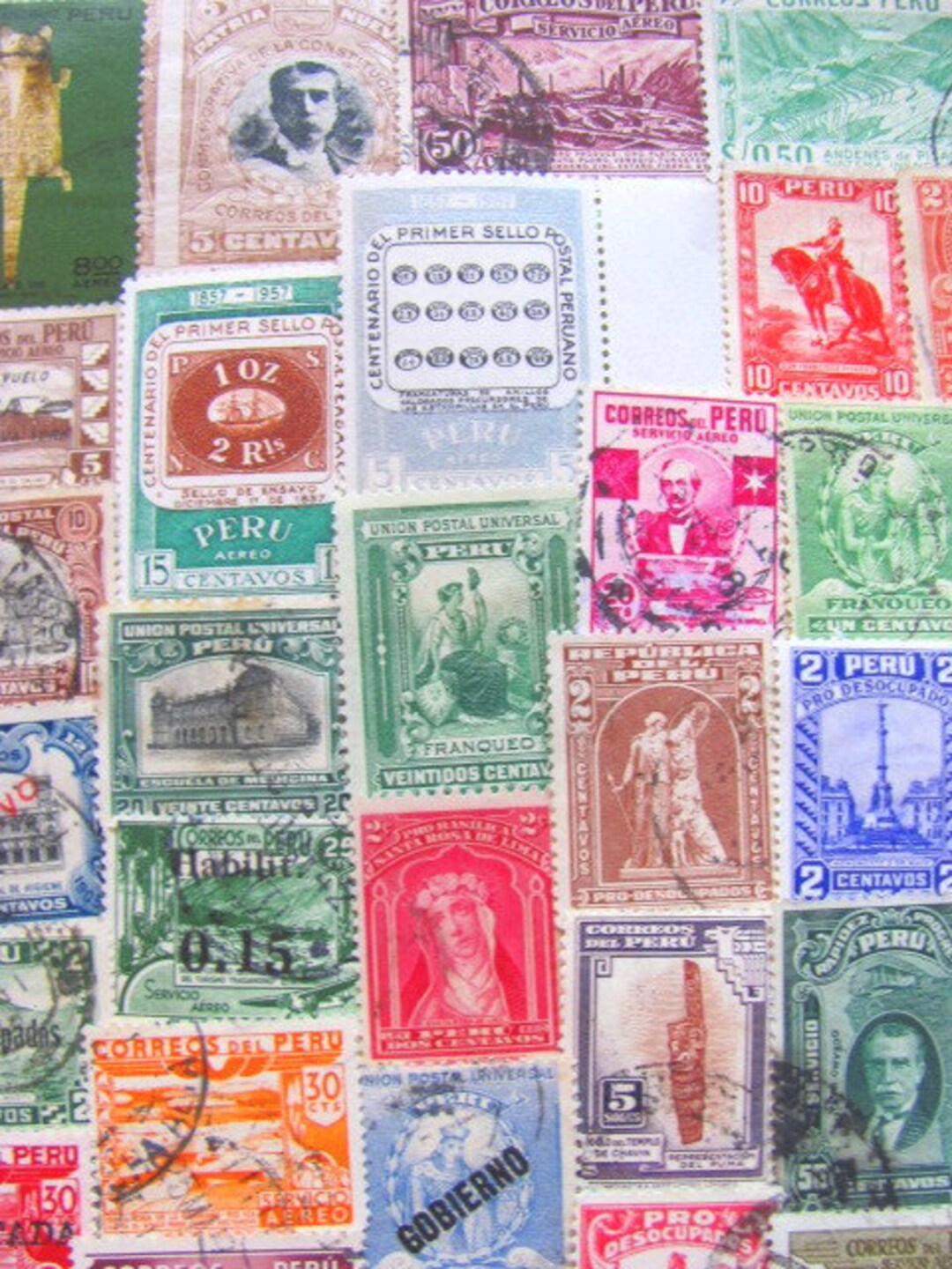 Incan Empire 50 Vintage Peruvian Postage Stamps Republic of Peru South ...