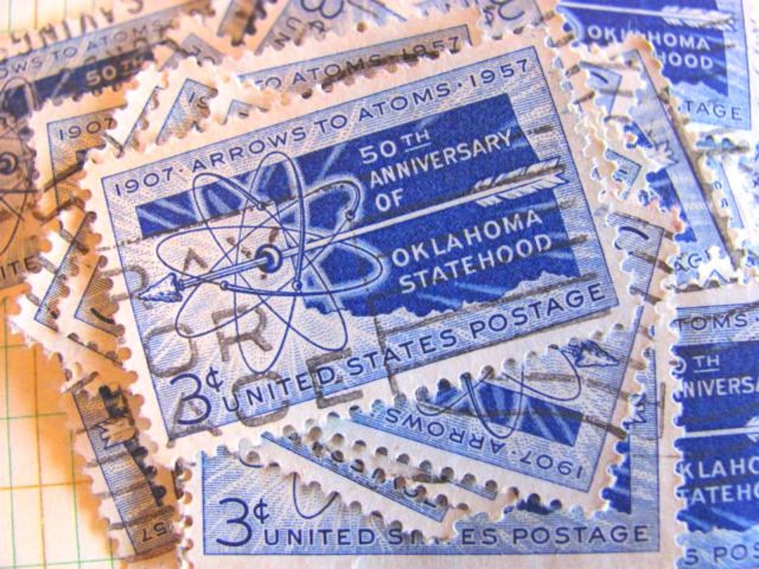 Arrows to Atoms 50 Vintage Used US Postage Stamps 3-c 1957 Oklahoma ...