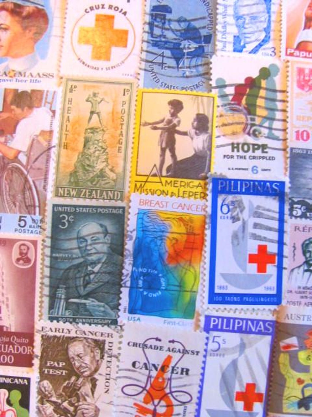 Get Well Soon 50 Vintage Medical Postage Stamps Doctor Nurse Care Giver ...
