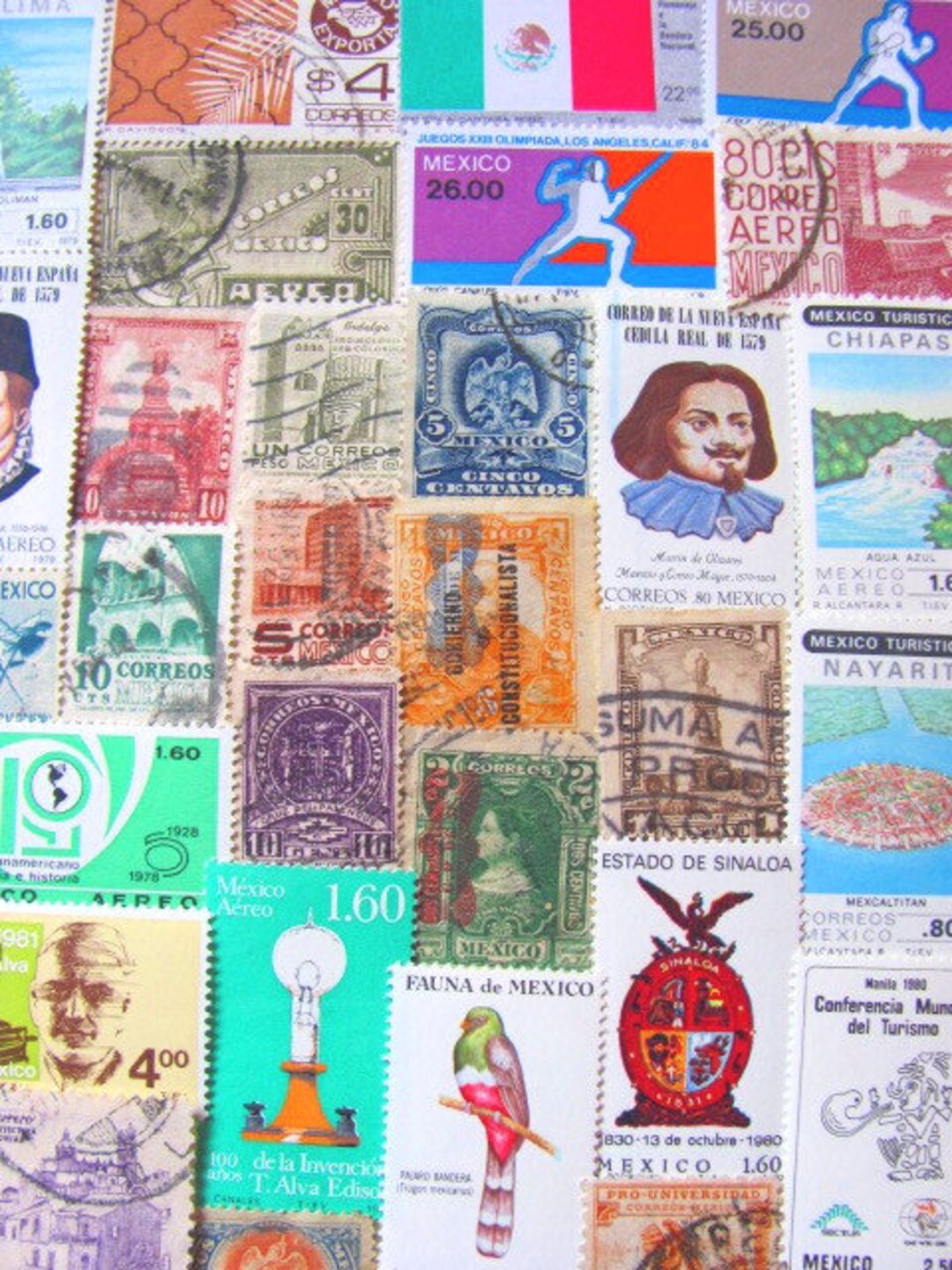 Mucho Gusto 50 Vintage Mexican Postage Stamps Mexico Estados Unidos ...